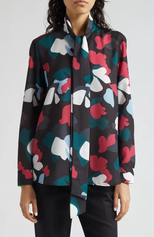 Emporio Armani Floral Tie Neck Crepe Shirt