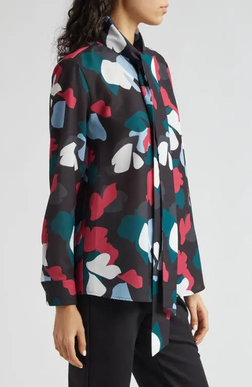 Emporio Armani Floral Tie Neck Crepe Shirt