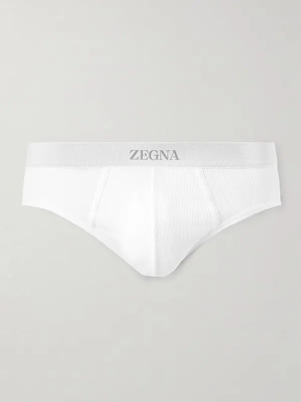 Zegna Ribbed Cotton And Modal-blend Briefs - White