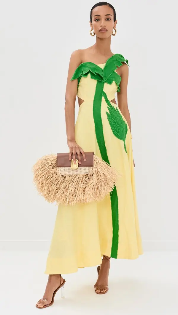 Farm Rio Palm Tree Cutwork Midi Dress In Yellow - 60% Off | Editorialist