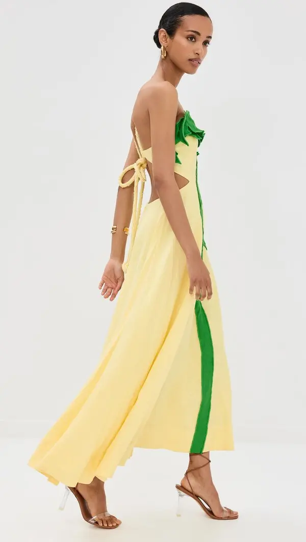 Farm Rio Palm Tree Cutwork Midi Dress In Yellow - 60% Off | Editorialist