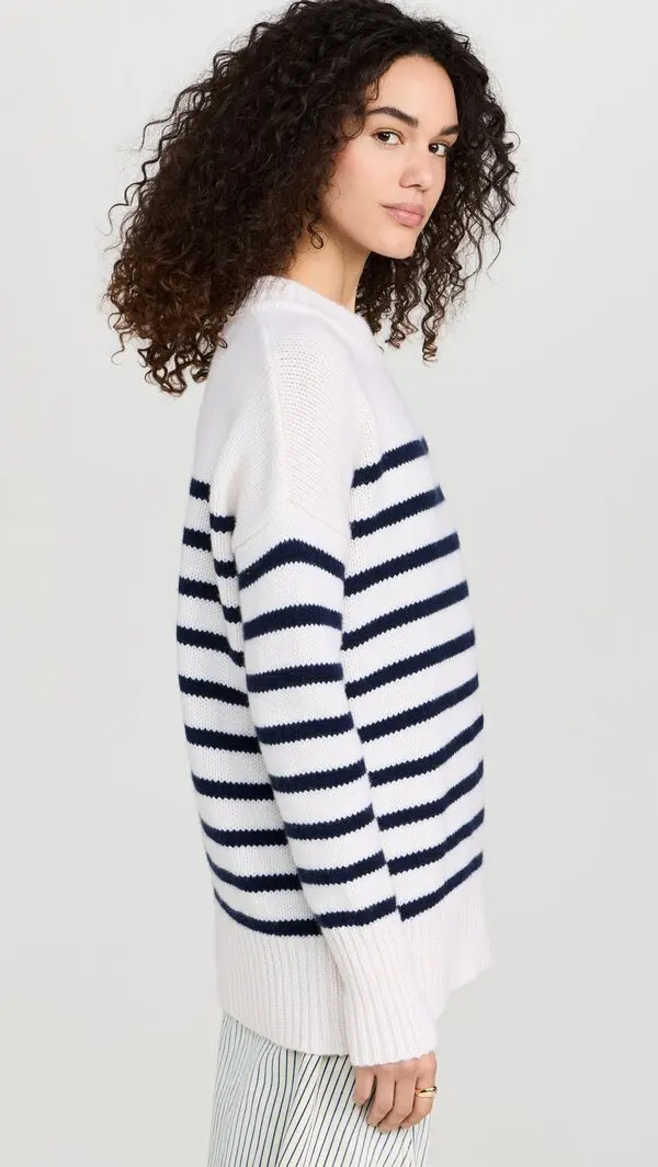 LA LIGNE Marin Striped Crewneck Sweater - Cream/navy
