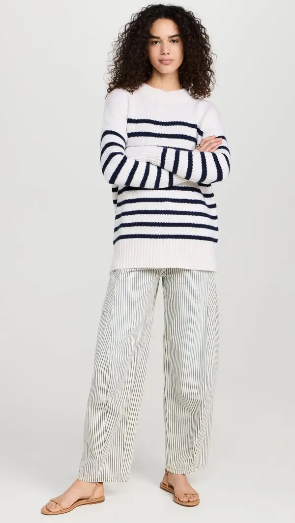 LA LIGNE Marin Striped Crewneck Sweater - Cream/navy