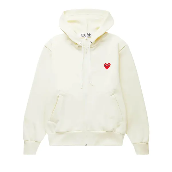 Play Comme Des Garcon Zip Hooded Sweatshirt - Cream