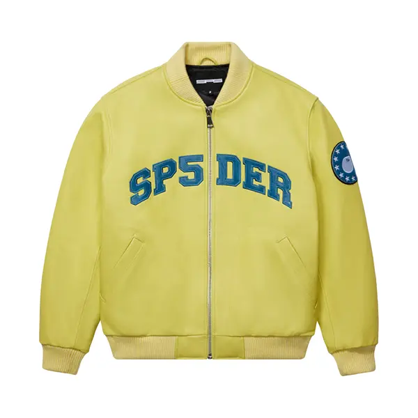 SP5DER Leather Logo Bomber Jacket