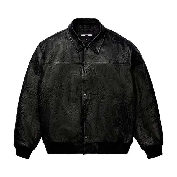 SP5DER Debossed Web Leather Jacket - Black