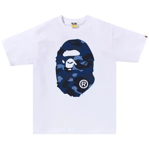 A BATHING APE Color Camo Big Ape Head T-shirt /navy - White