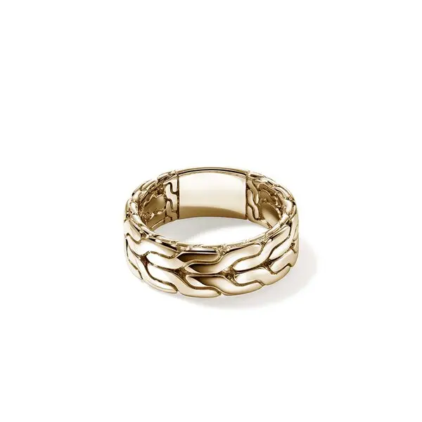 John Hardy Carved Chain Band Ring 8mm - Gold