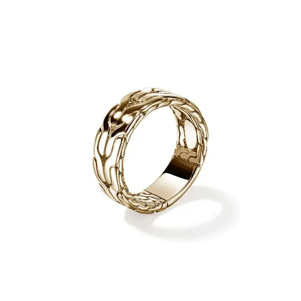John Hardy Carved Chain Band Ring 8mm - Gold