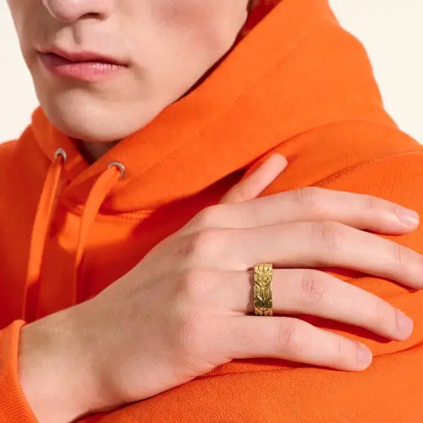 John Hardy Carved Chain Band Ring 8mm - Gold