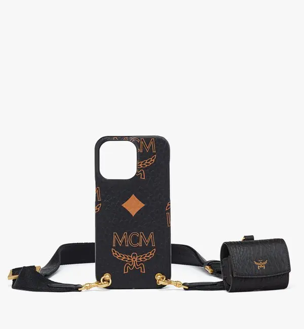 Mcm Iphone 15 Pro Max Case With Airpods Pro Charm In Maxi Visetos