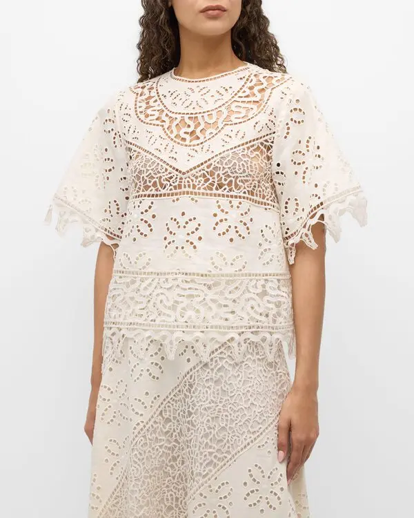 Ulla Johnson Aria Cutwork Embroidered Linen Blouse