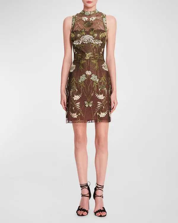 marchesa notte embroidered tulle mini dress Marchesa Embroidered Tulle Mini Dress In Multicolor - 75% Off