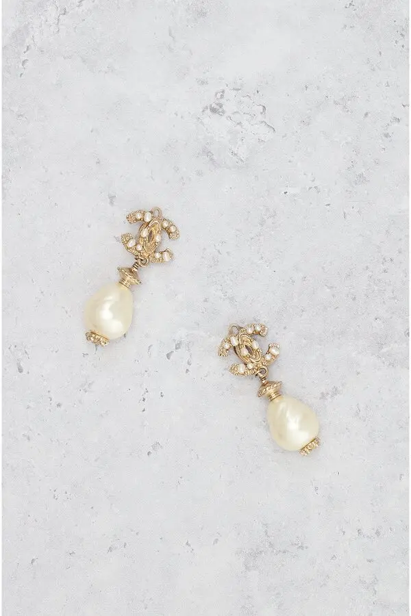 Chanel Cc Pearl Clip-on Earrings In Metallic