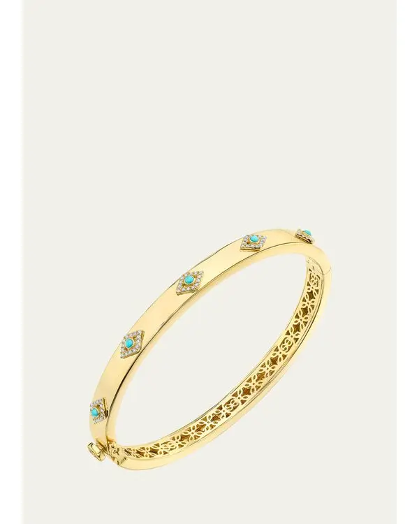 SYDNEY EVAN Bezel Evil Eye Hinged Bangle - Yg