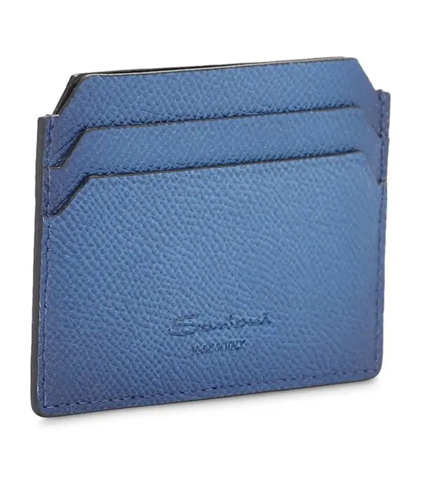 Santoni Leather Card Holder - Navy