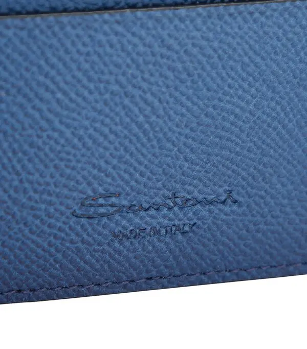 Santoni Leather Card Holder - Navy