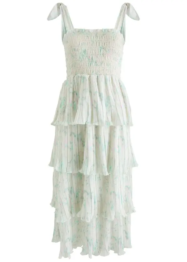 GANNI Printed Plissé Georgette Midi Dress
