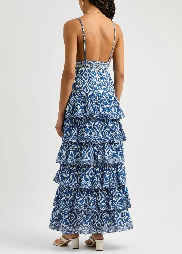 imogene ikat print tiered open back maxi dress Imogene Printed Maxi Dress
