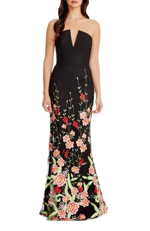Dress The Population Fernanda Embroidered Floral Gown - Bright Rose Multi