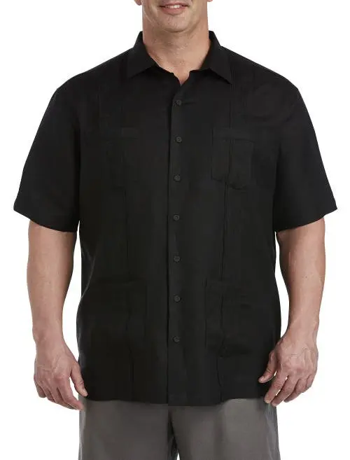 OAK HILL BY DXL Big & Tall Embroidered Panel Sport Shirt - Black