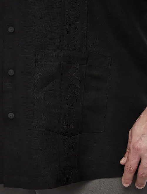 OAK HILL BY DXL Big & Tall Embroidered Panel Sport Shirt - Black