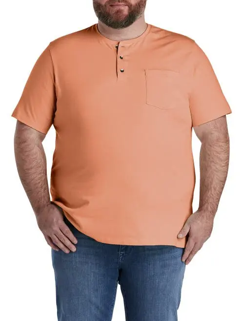 HARBOR BAY BY DXL Big & Tall Slub Henley Shirt - Copper Tan