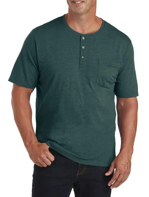 HARBOR BAY BY DXL Slub Henley Shirt - Trekking Green Heather