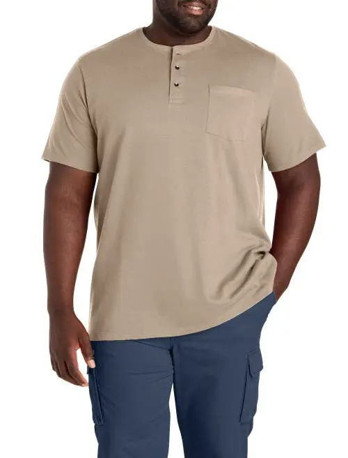 HARBOR BAY BY DXL Slub Henley Shirt - White Pepper