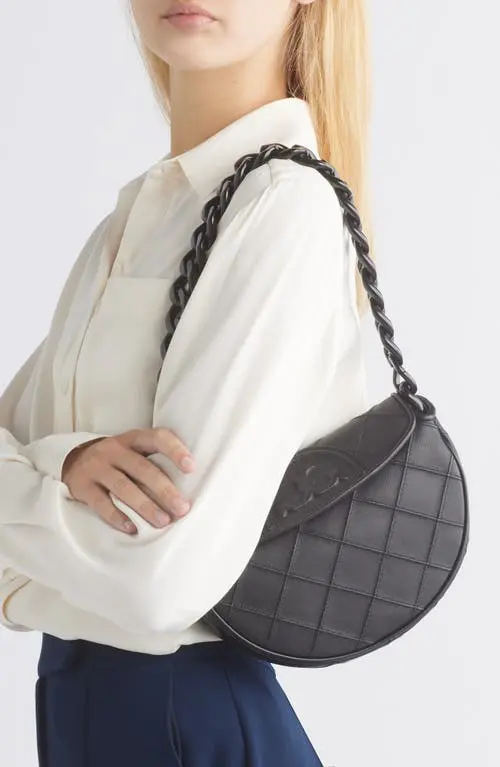 Tory Burch Mini Fleming Soft Crescent Shoulder Bag - Black