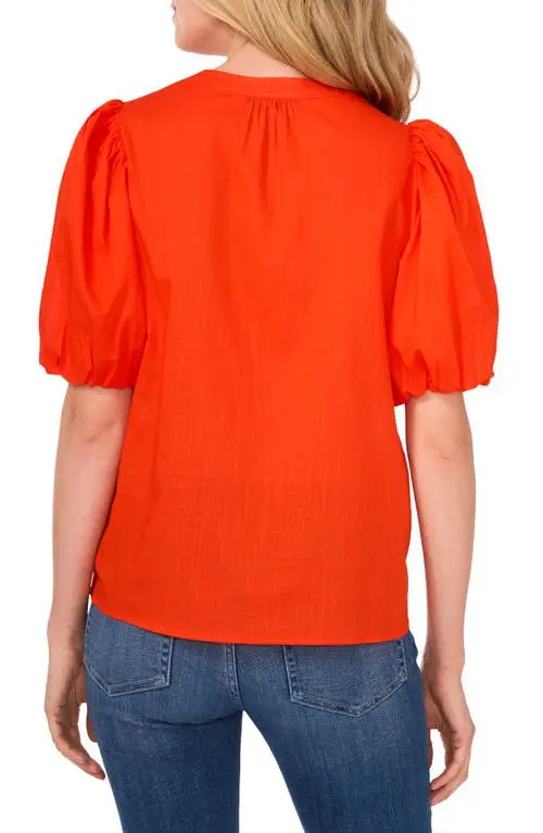 CECE DUPRAZ Puff Sleeve Poplin Popover Top - Tigerlily Red
