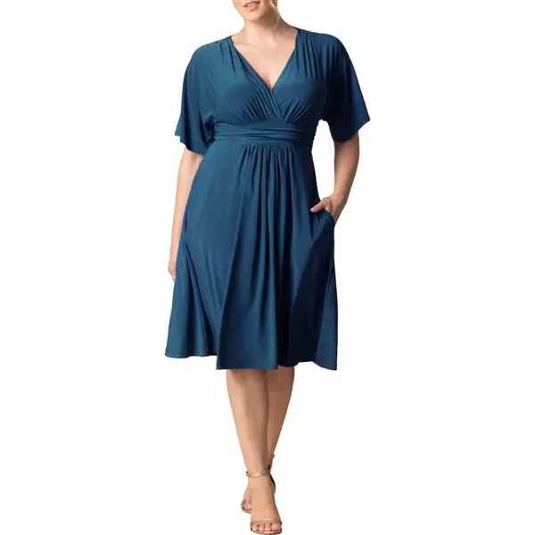 Kiyonna Gia Floral Midi Dress - Aegean Blue | Editorialist