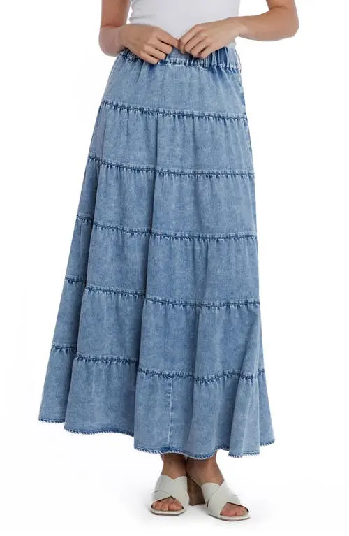 WASH LAB DENIM Tiered Maxi Skirt - Cloud Blue