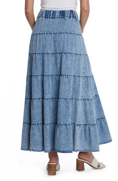 WASH LAB DENIM Tiered Maxi Skirt - Cloud Blue