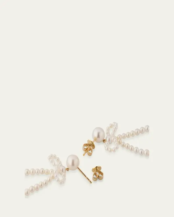 Sophie Bille Brahe Bow Rosette Dangle Pearl Earrings