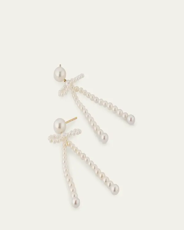 Sophie Bille Brahe Bow Rosette Dangle Pearl Earrings