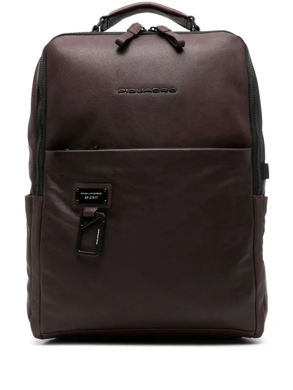 PIQUADRO Logo-plaque Leather Laptop Backpack - Brown