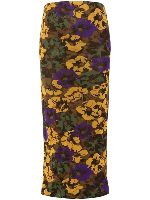 Saint Laurent Floral Print Tulle Midi Dress