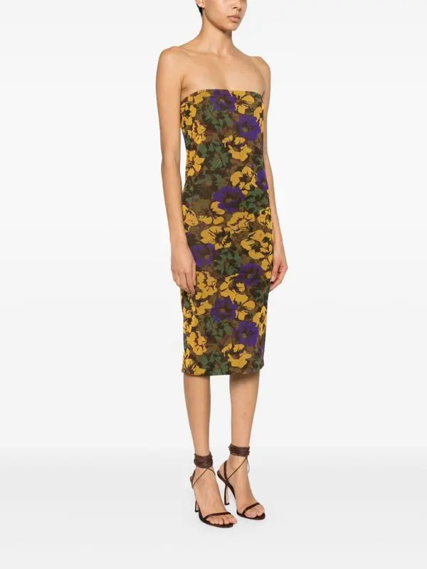 Saint Laurent Floral Print Tulle Midi Dress