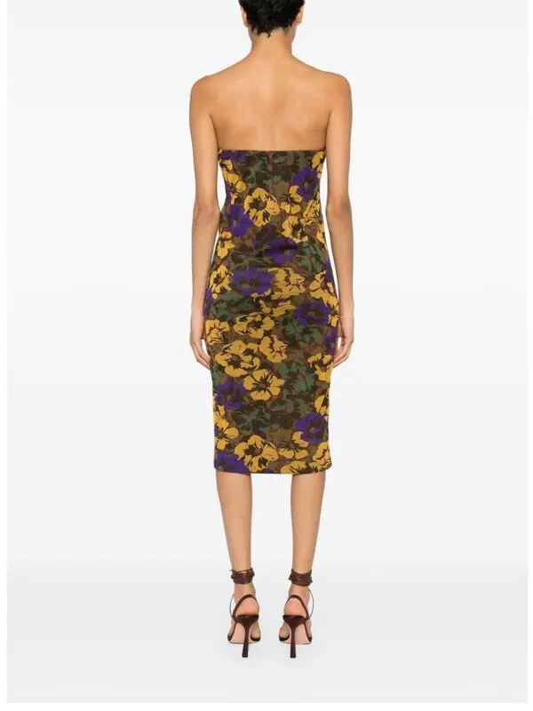 Saint Laurent Floral Print Tulle Midi Dress