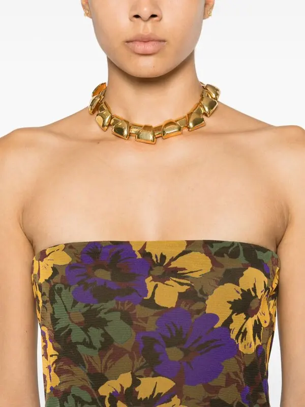 Saint Laurent Floral Print Tulle Midi Dress