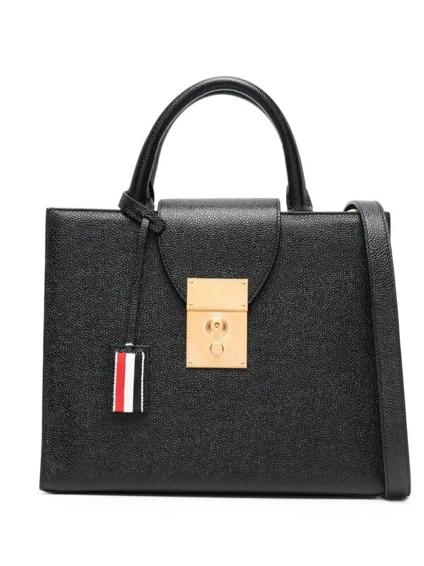 Thom Browne Small Mr. Thom Leather Tote Bag - Black