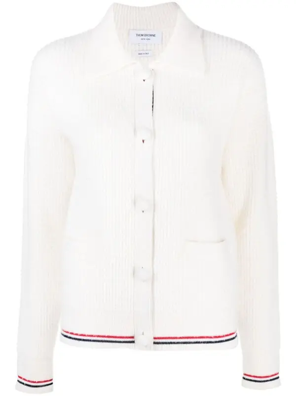 Thom Browne Rwb Stripe-detailing Waffle-knit Cardigan