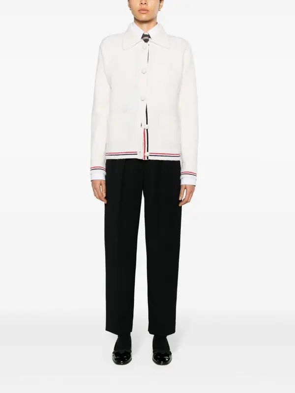 Thom Browne Rwb Stripe-detailing Waffle-knit Cardigan