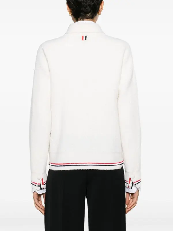Thom Browne Rwb Stripe-detailing Waffle-knit Cardigan