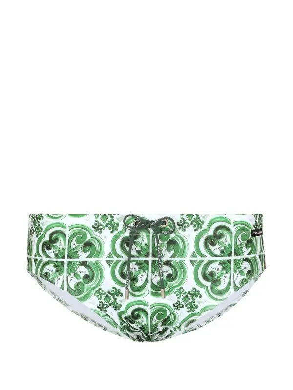 Dolce & Gabbana Majolica-print Swim Briefs - Green