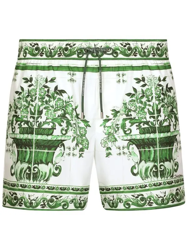 Dolce & Gabbana Majolica-print Swim Shorts - White