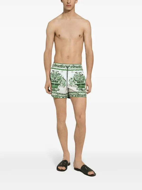 Dolce & Gabbana Majolica-print Swim Shorts - White