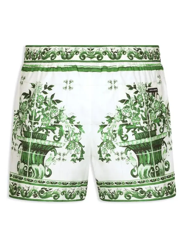 Dolce & Gabbana Majolica-print Swim Shorts - White