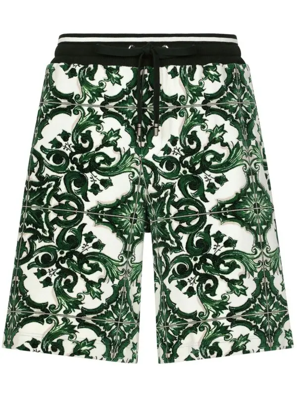Dolce & Gabbana Majolica-jacquard Drawstring Track Shorts - Green